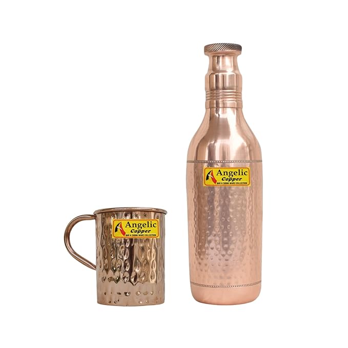 Buy Angelic Copper Copper Champagne Hammered Bottle with Cup - Brown ...