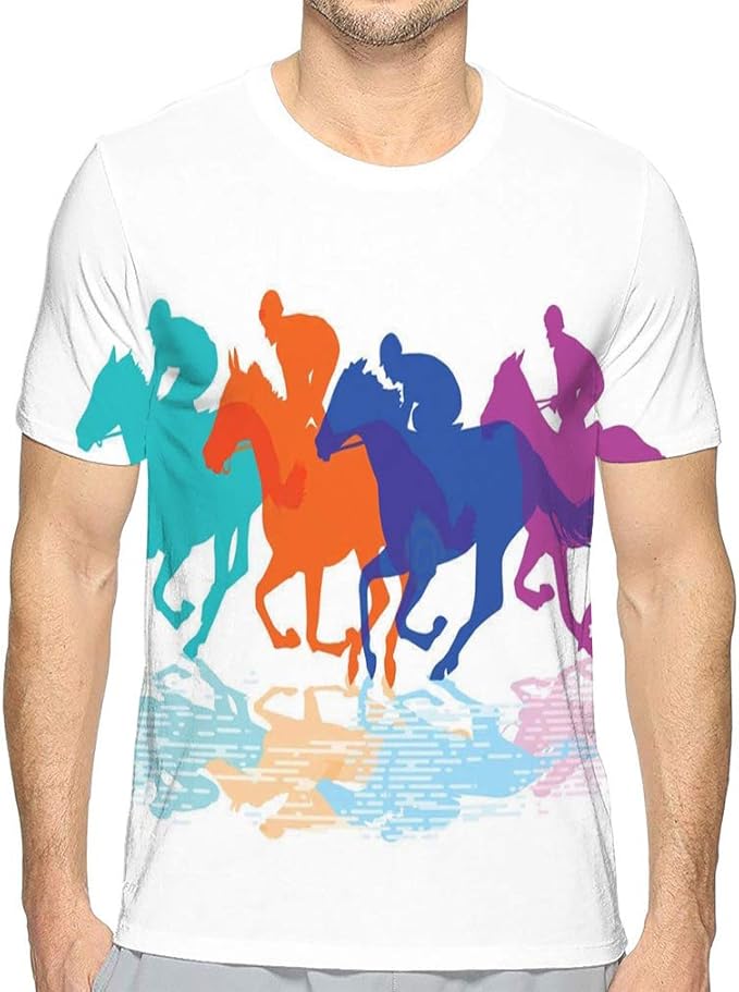 Men's Short-Sleeve Crew Neck Cotton Stretch T-Shirt Horse Racing ...