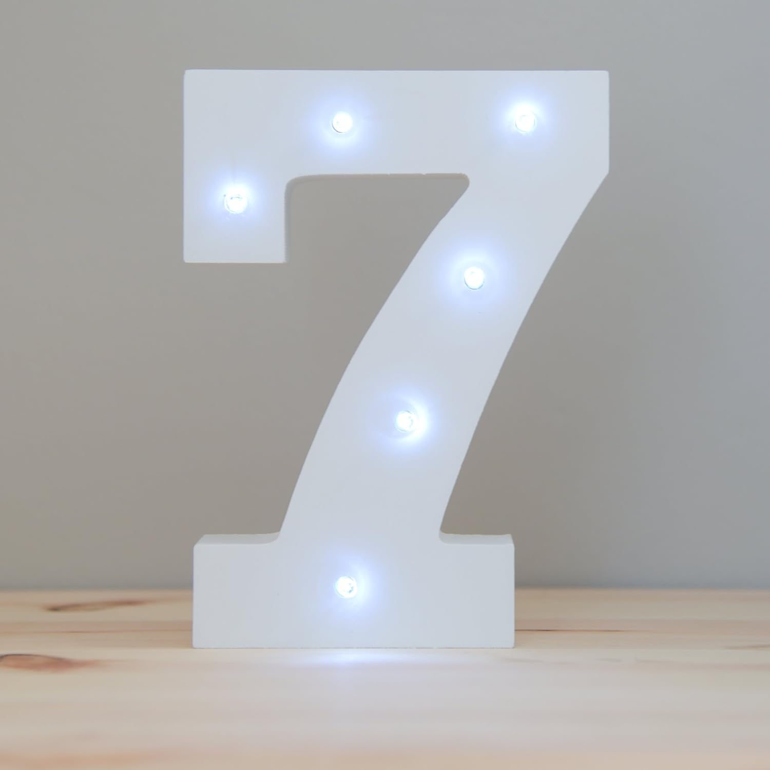 Up In lights Decoartive LED 7th Birthday White Wooden Age Numbers ...