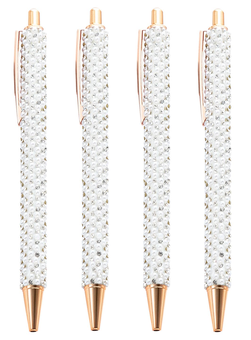 Xccj 4 Pcs White Pearl Pens Rhinestone Metal Ballpoint Pens Sparkly ...