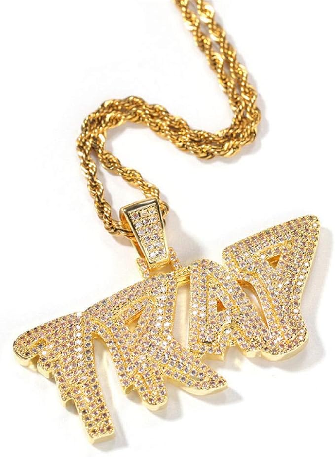 zircon letter trap necklace for hip hop rapper jewelry with 24 inch ...