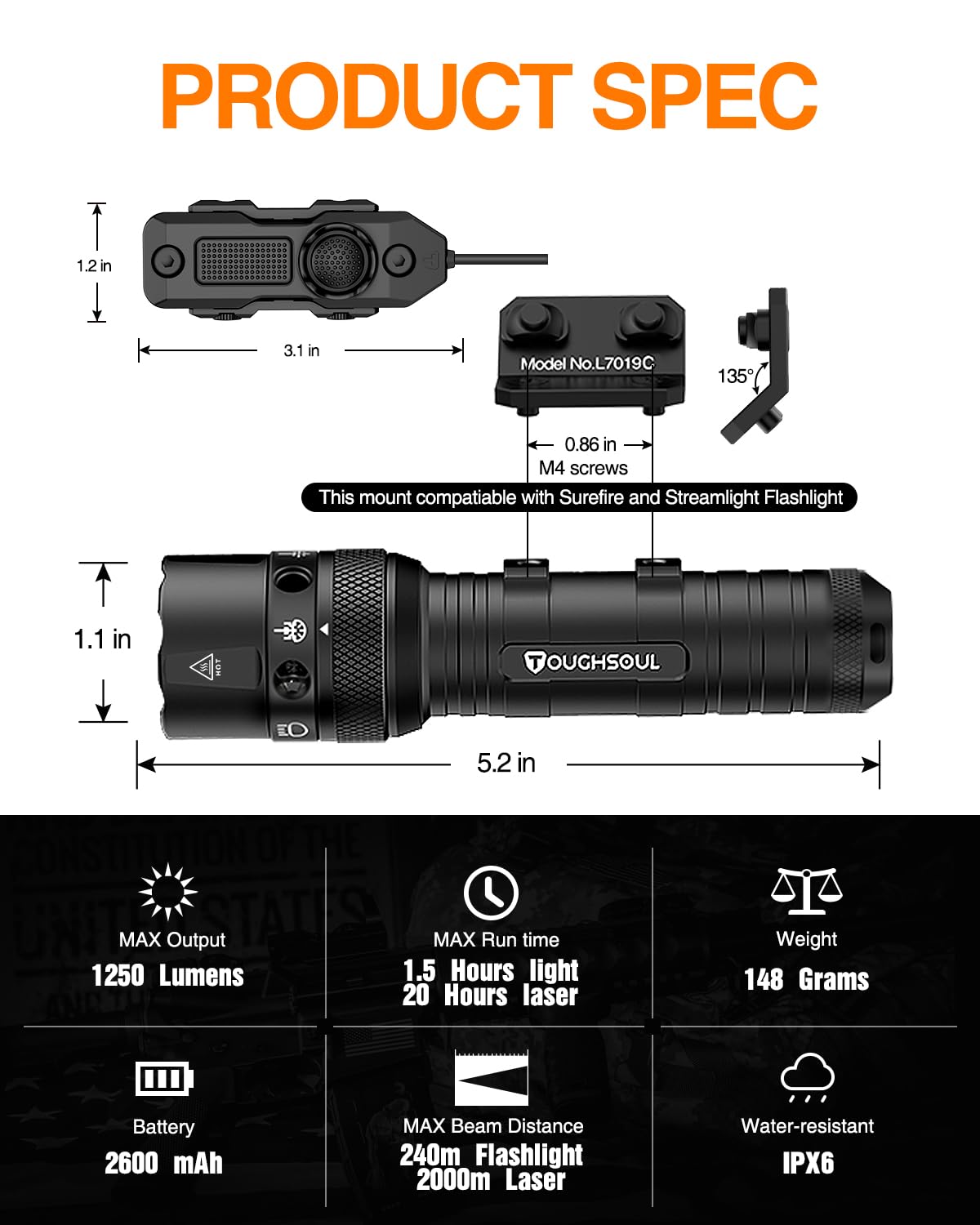 Mua TOUGHSOUL Mlok Green Laser Tactical Flashlight 1250 Lumens ...