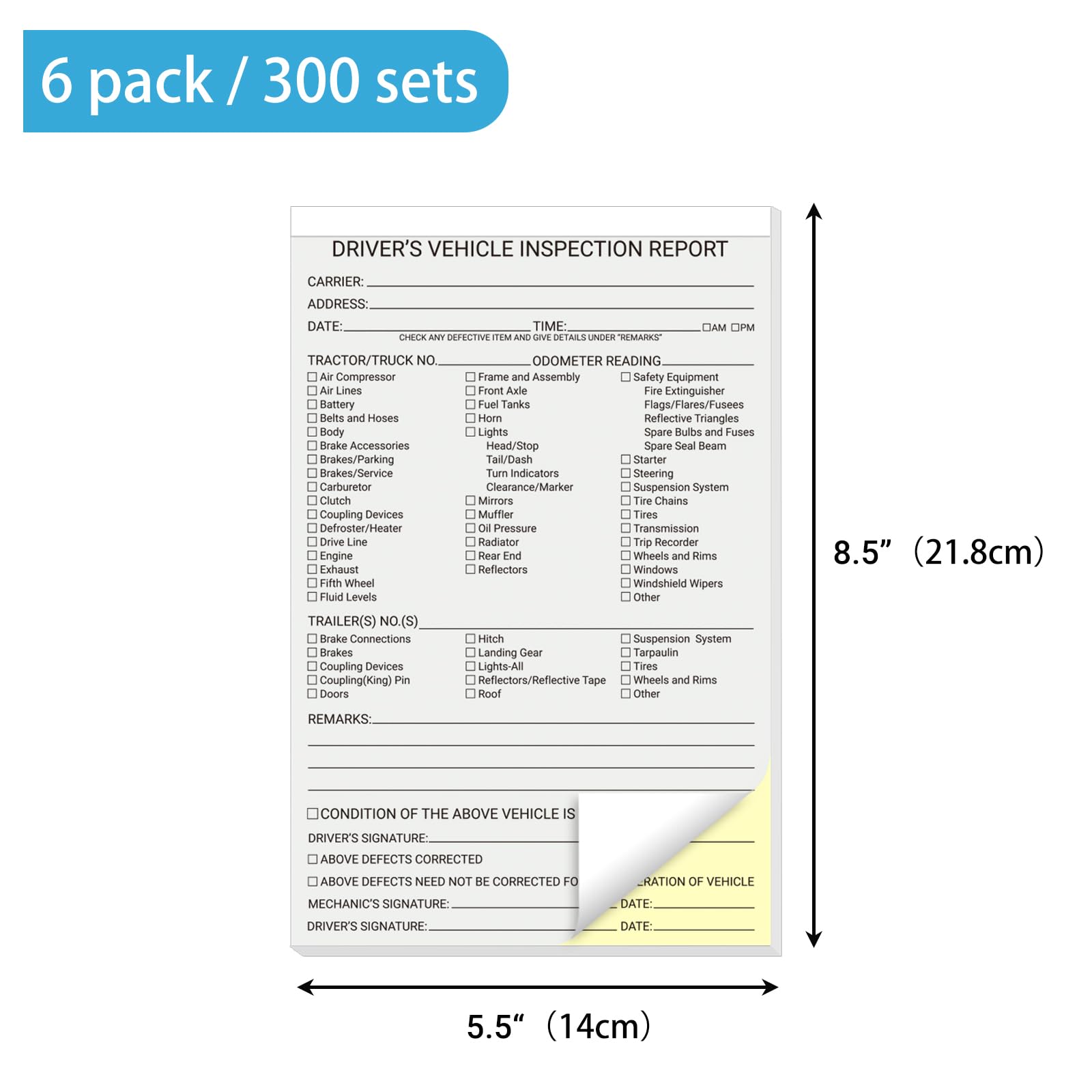 Mua 300 Sets Detailed Driver Daily Vehicle Inspection Report Book/Forms ...