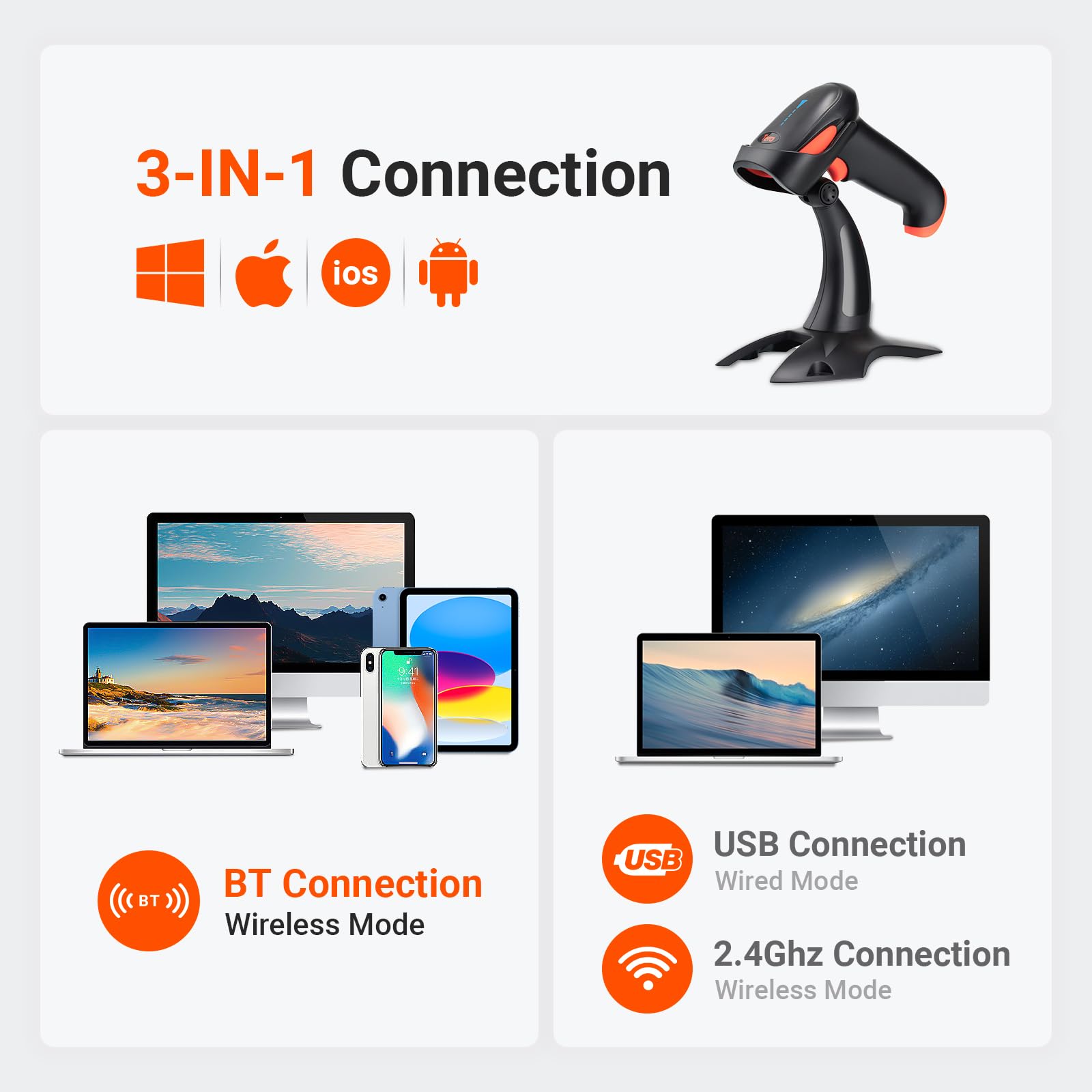 Mua Tera Barcode Scanner Wireless 1D 2D QR with Stand: Battery Level ...