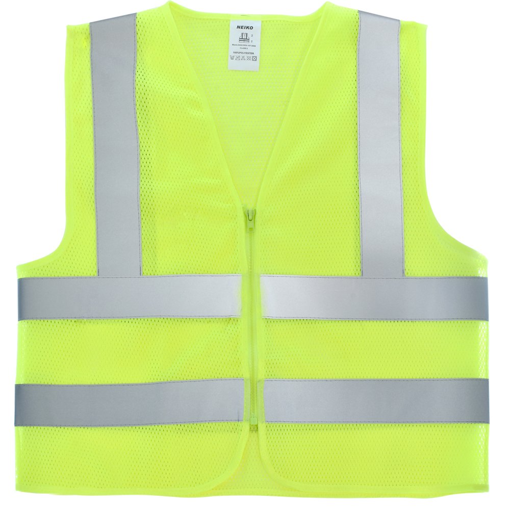 Mesh High Visibility Neon Green Zipper Front Safety Vest with Strips XL ...