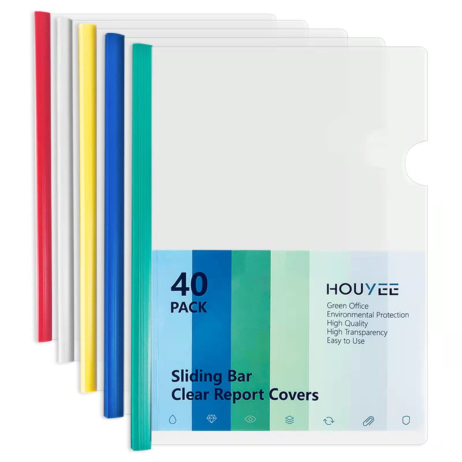 HOUYEE 40 Pack Clear Report Covers with Sliding Bars, 9mm(40 Sheet ...