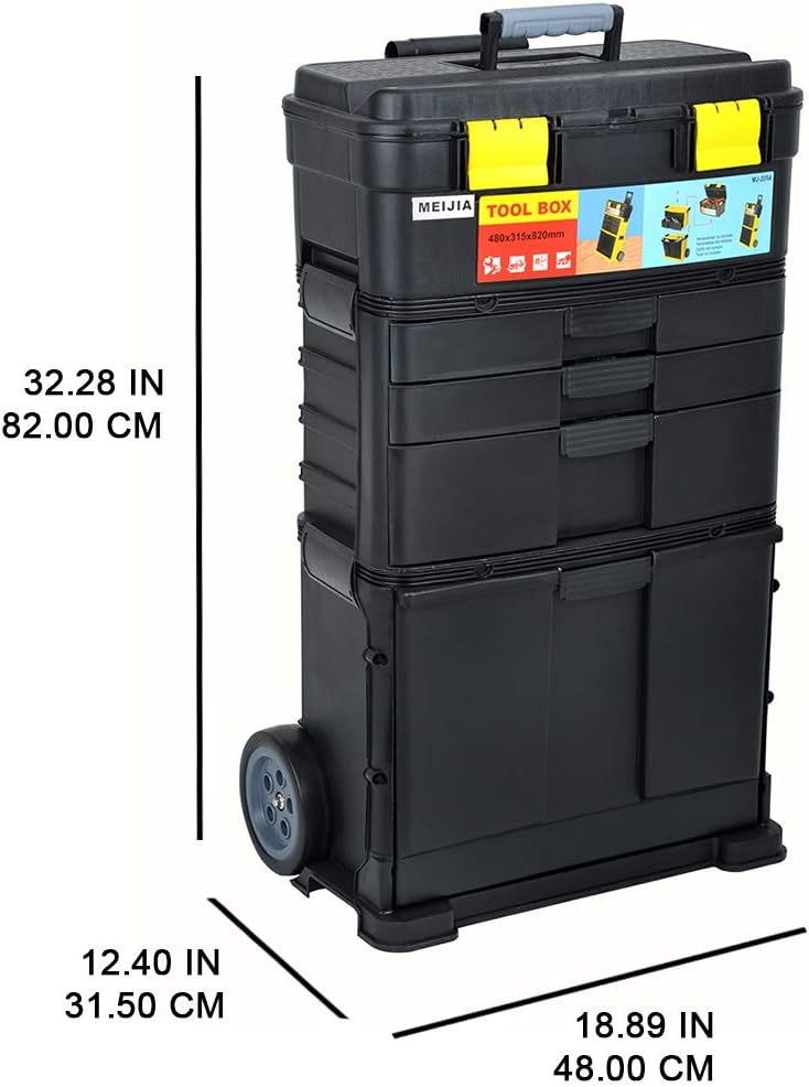 MEIJAIA Heavy Duty Rolling Toolbox With Retractable Handle,3-IN-1 ...