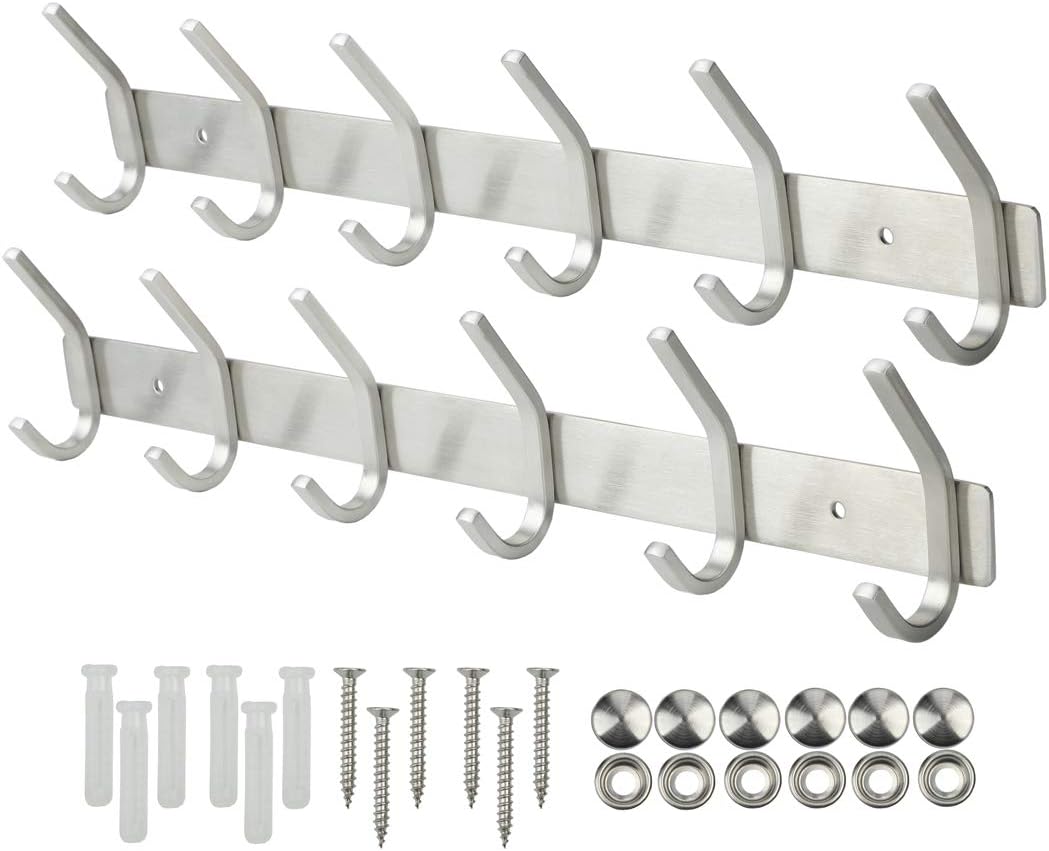 Freelynn Coat Hooks for Wall Mounted 2 Pack 6 Hooks | Heavy Duty ...