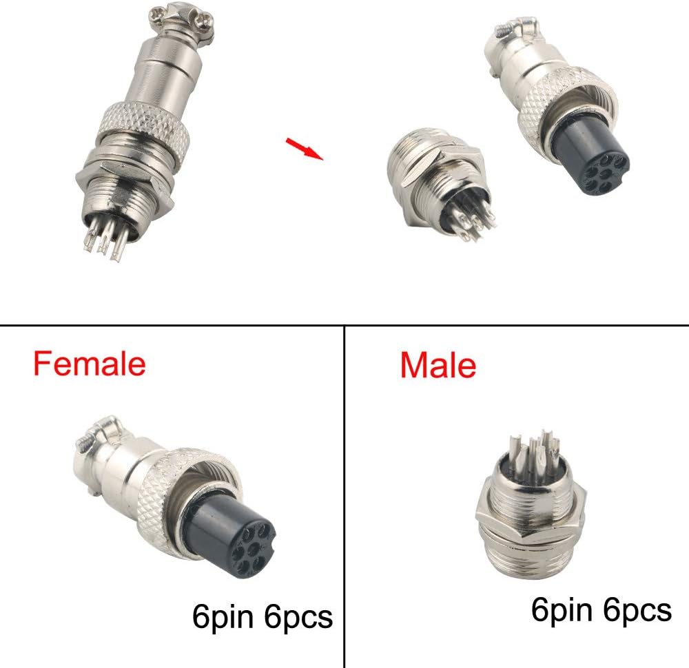 RUNCCI-YUN 18PCS Aviation Connector Plug, 12MM 6 Pin Female Metal ...