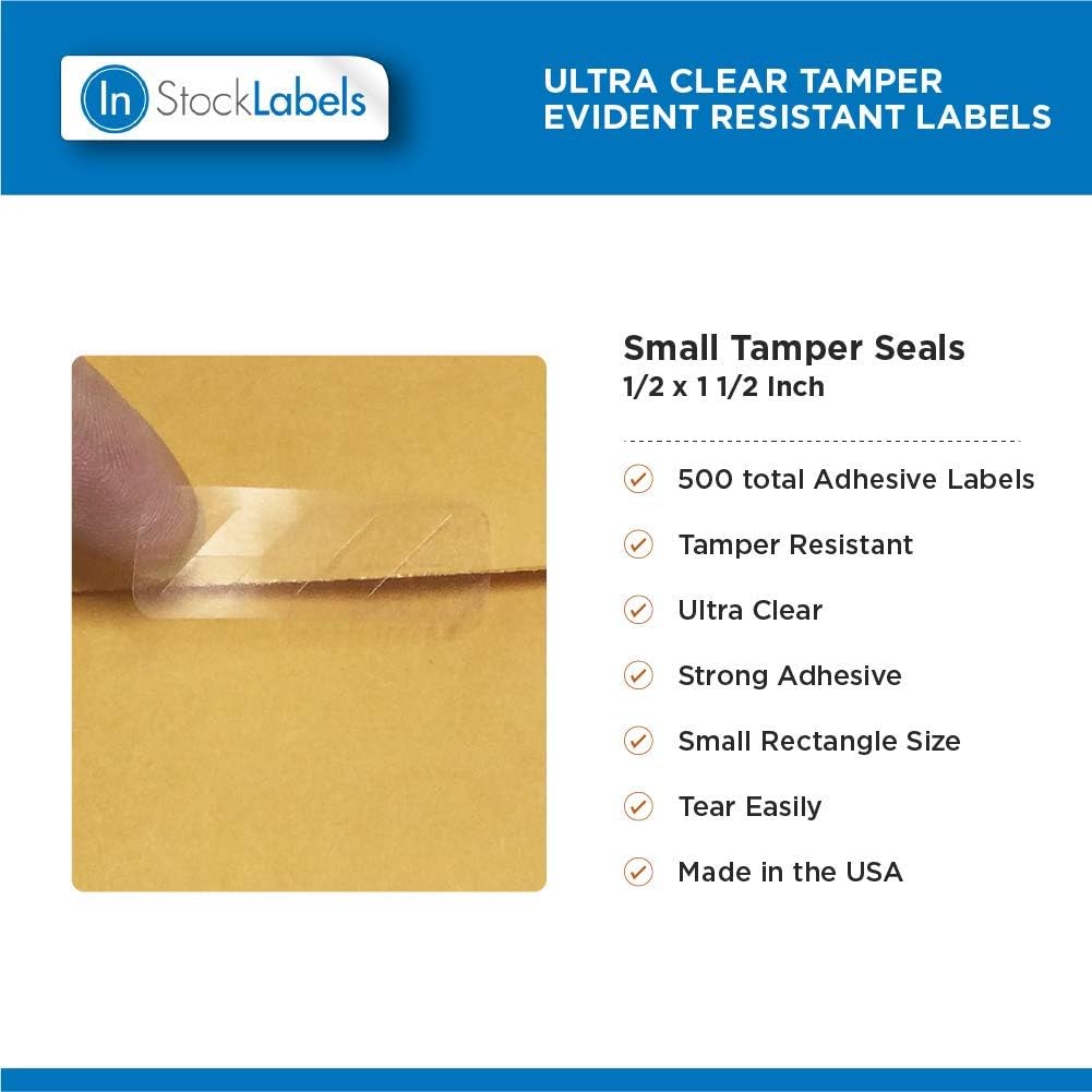 Clear Tamper Resistant Evident Labels, 13 x 39 mm 0.5 x 1.5 Inch ...