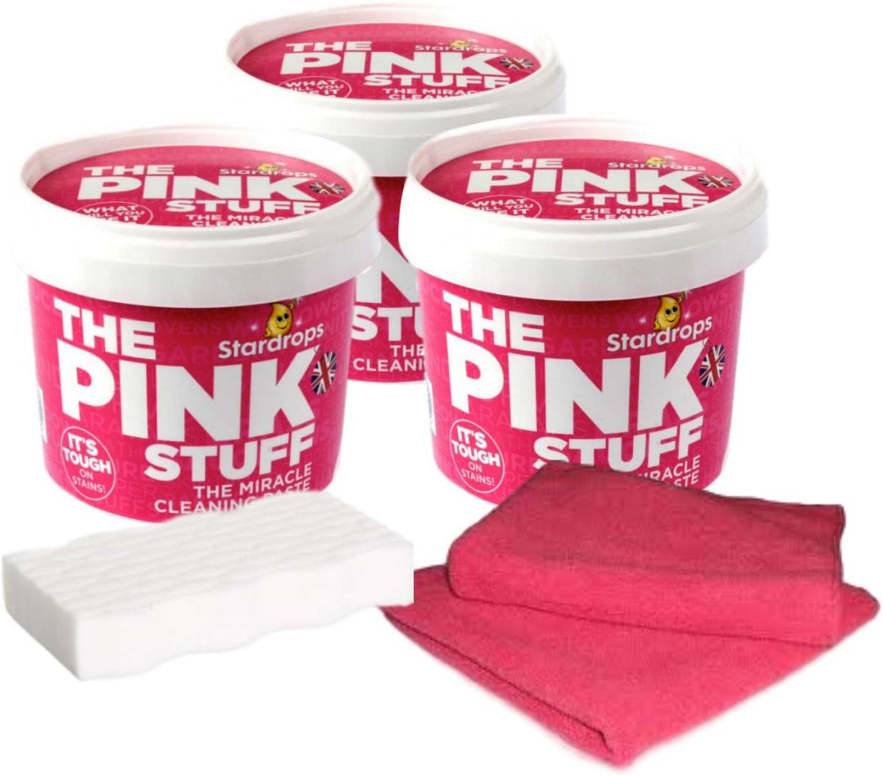 Pink Stuff Cleaner with Tough Microfiber Cloths and Magic Stain Eraser ...