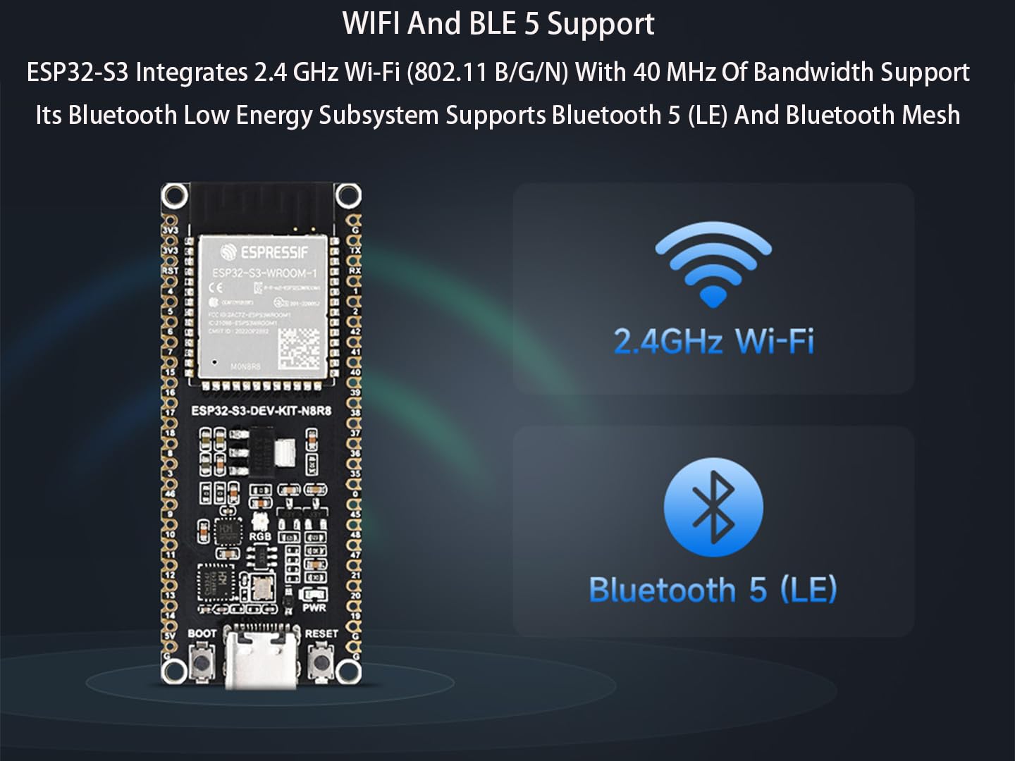 Mua ESP32-S3 Microcontroller,ESP32-S3-WROOM-1-N8R8 Module,2.4GHz Wi-Fi Development Board, 240MHz ...