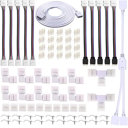 FSJEE 4 Pin LED Strip Connector Kit for 5050 RGB(NOT RGBIC) 10mm LED ...