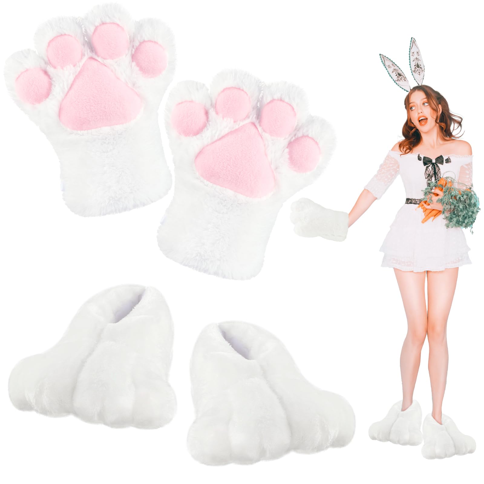 Giegxin 2 Pcs Adult Easter Bunny Costume Bunny Feet Paws Gloves Set ...