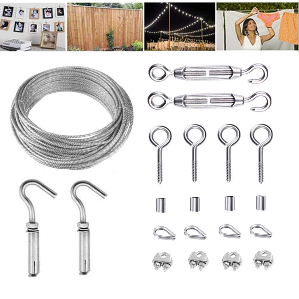 HOMPER Cable Railing Kit 15m/Garden Wire/Espalier Wire Kit/Wire Fence ...