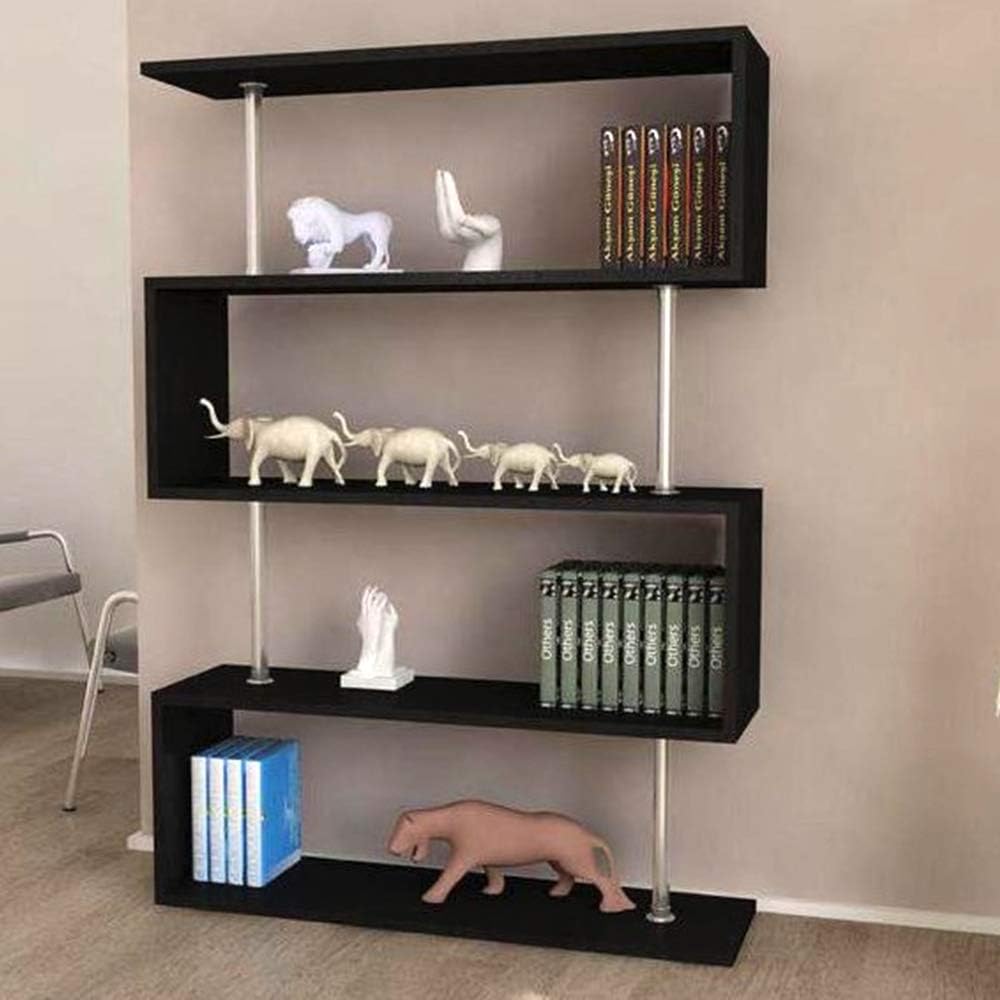 Amazon.com: Modern Black Bookcase 4-Shelves, Unique Geometric Wide Book ...