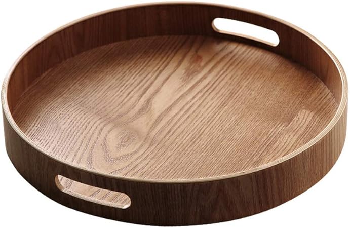 PDFF Round Trays Solid Wood, Solid Wood Breakfast Tray, Non-Slip, with ...