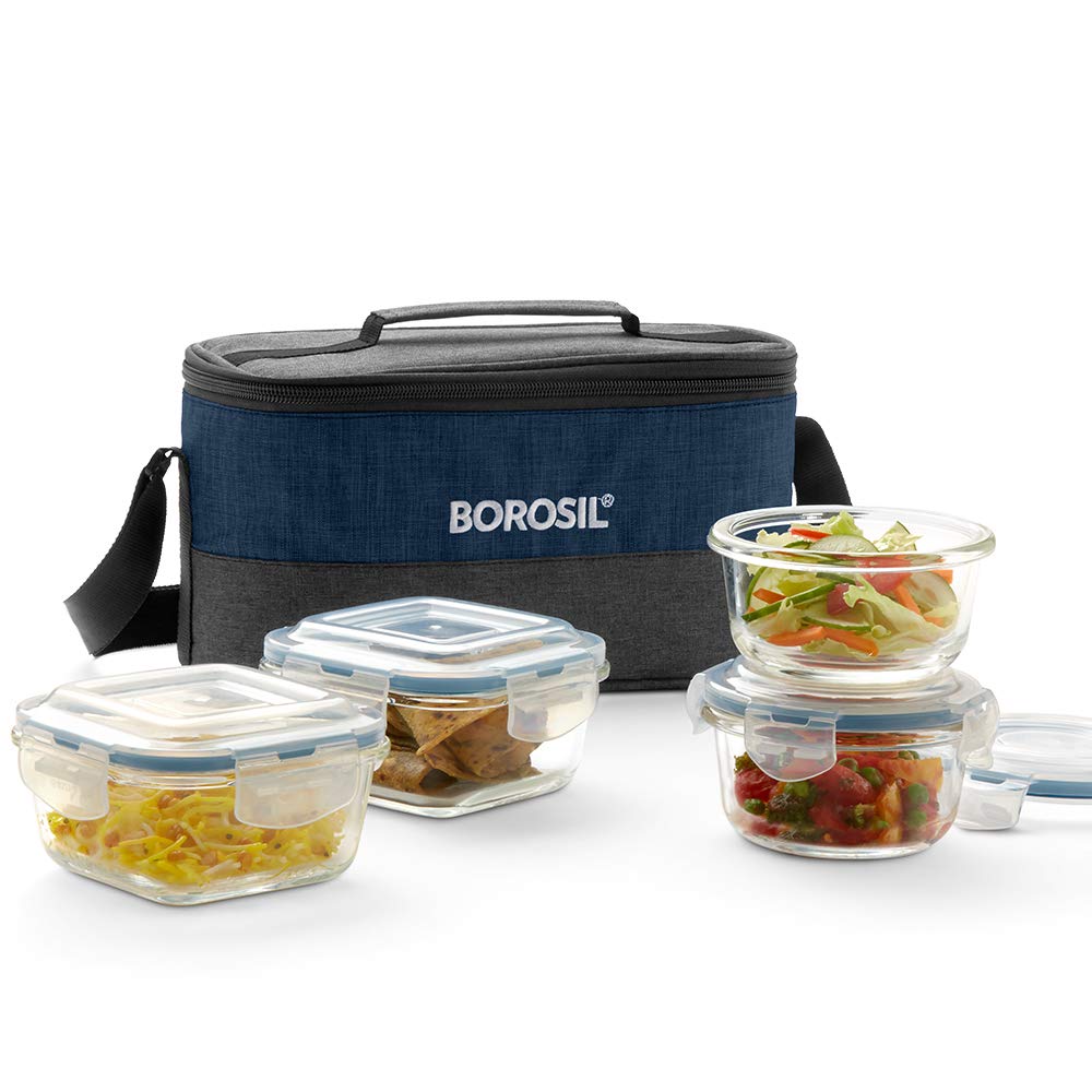 Buy Borosil Prime Plus Universal Borosilicate Glass Lunch Box Set of 4 ...