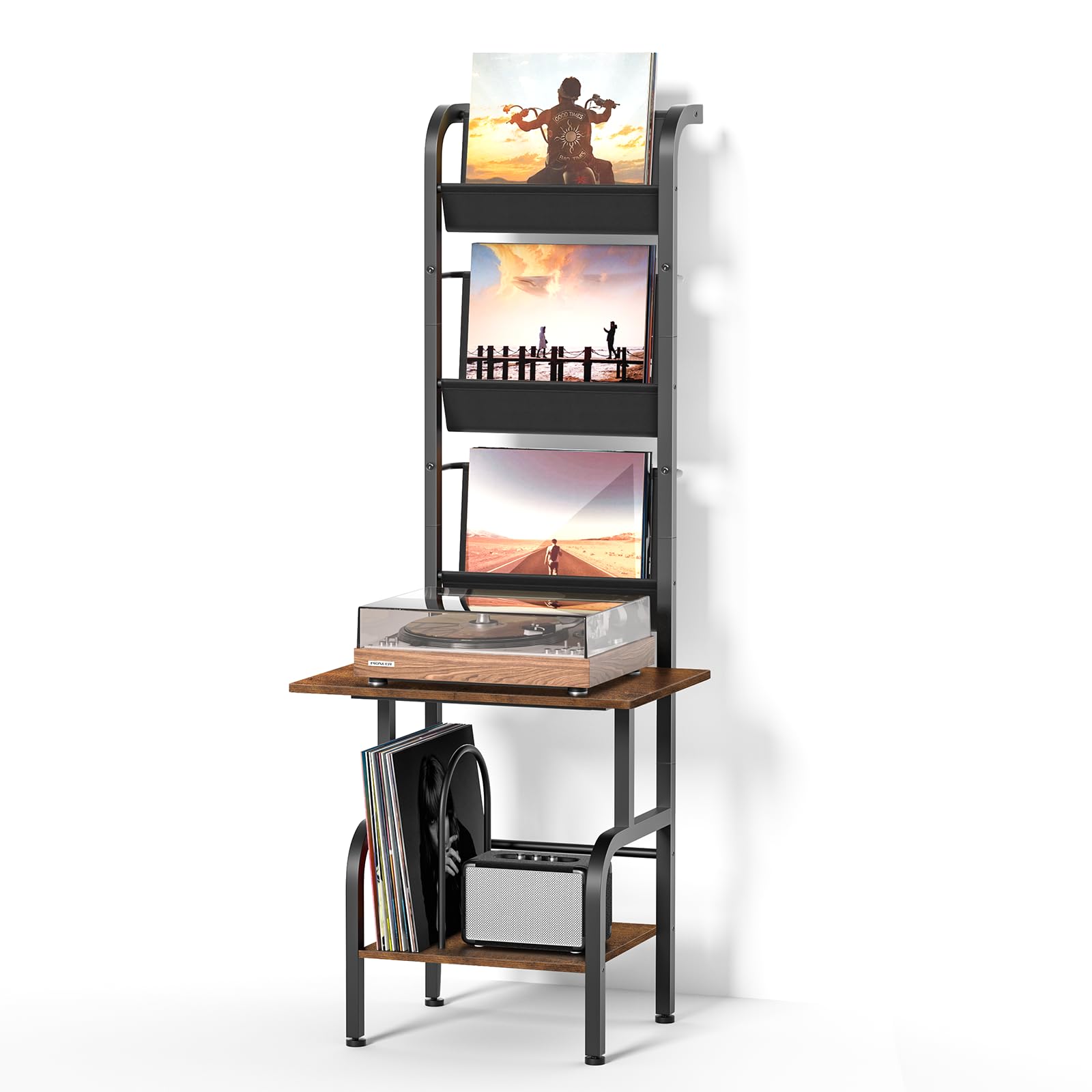 LELELINKY Tall Record Player Stand with Vinyl Storage,Turntable Stand ...