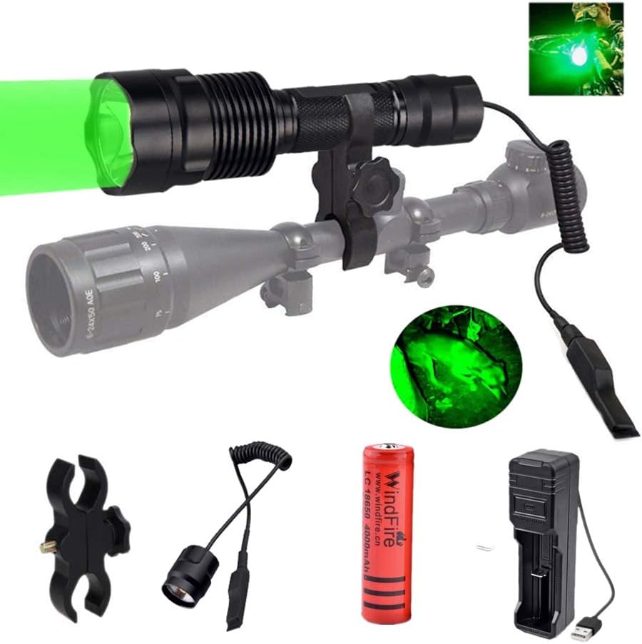 Green Hunting Torch, 500 Lumen 250 Yards LED Green Light Flashlight ...