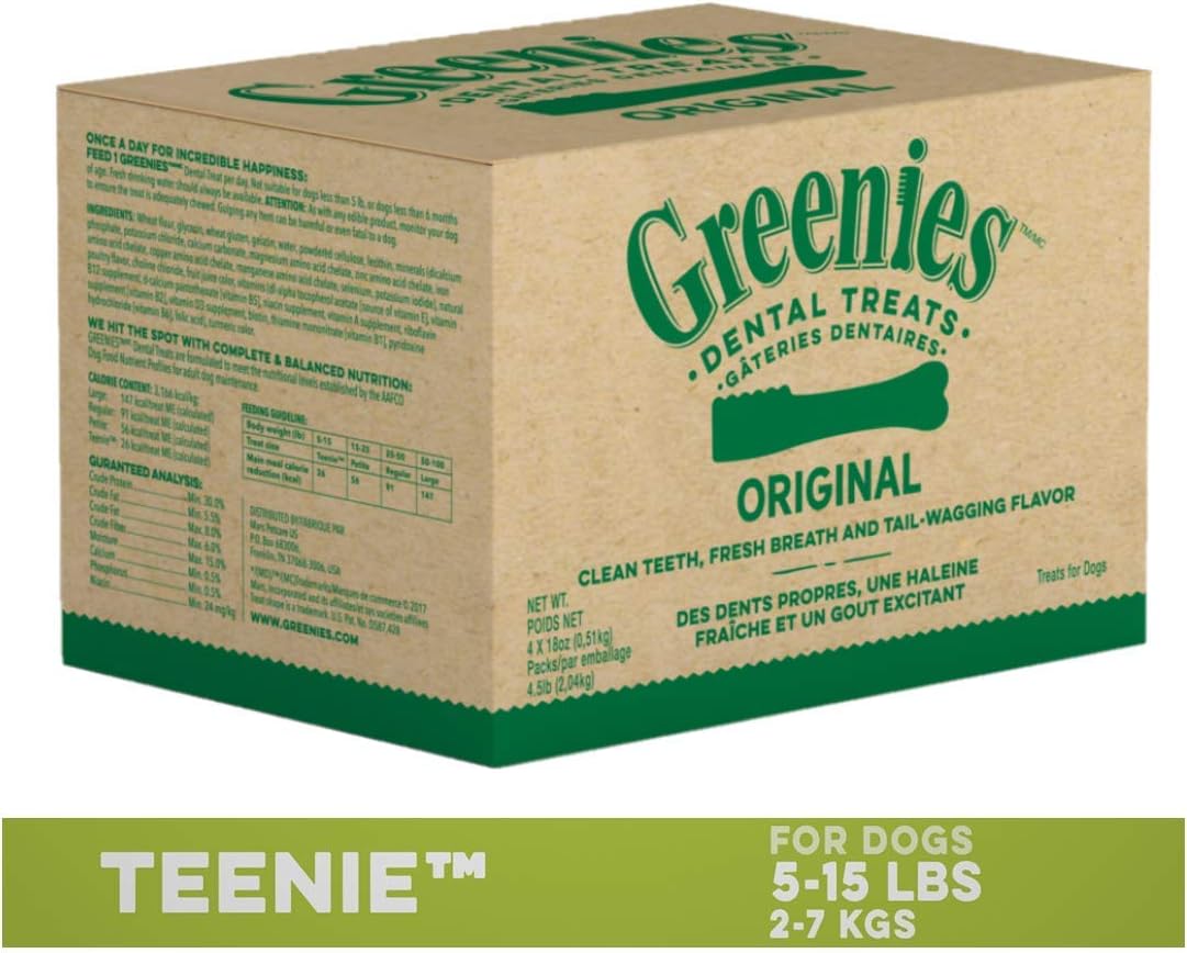 Greenies Dental Dog Treats, Teenie Size, Original Flavor, 72 Ounces ...