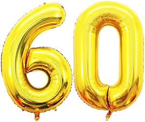 Amazon.com: GOER 42 Inch Gold Number 60 Balloon,Jumbo Foil Helium ...