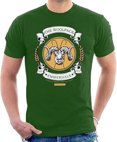 Emmerdale The Woolpack Pub Ale Men's T-Shirt Bottle Green : Amazon.co ...