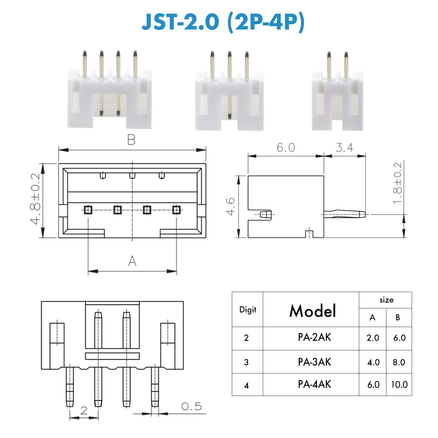 Mua JST PH 2.0 mm Pitch 2-Pin/3-Pin/4-Pin JST Wiring Connecting IC Male Plugs, Female Sockets ...