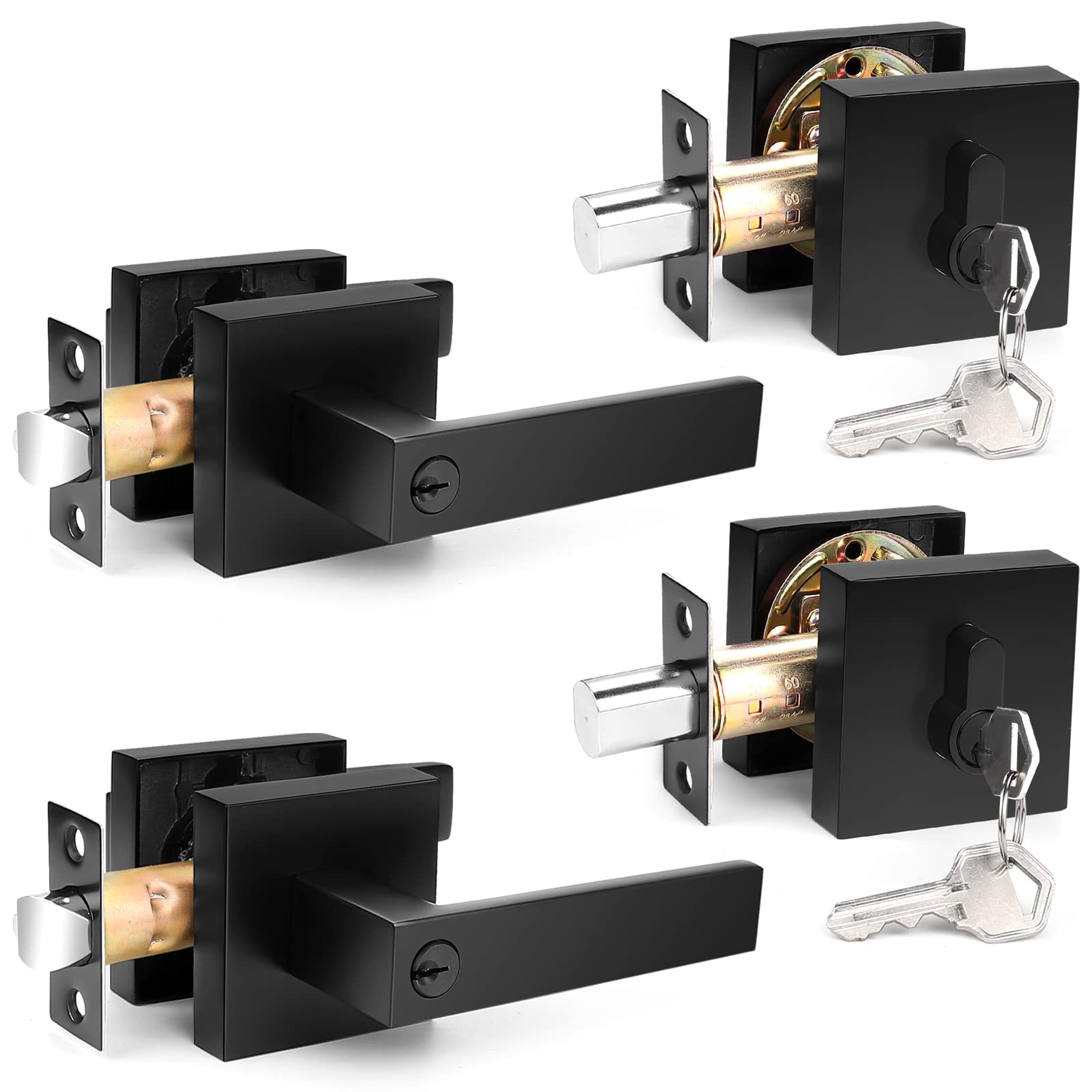 Probrico Square Entry Levers and Double Cylinder Deadbolts Combo Pack ...