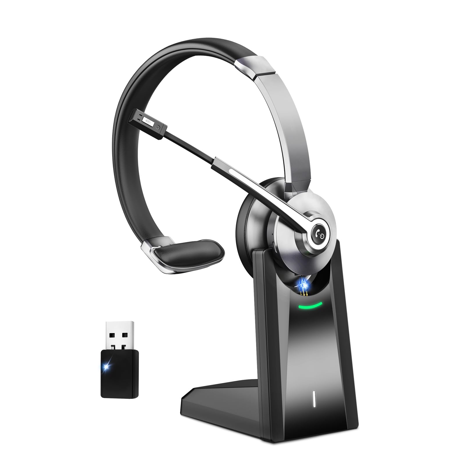 Wireless Headset, Bluetooth Headset with Microphone Noise Canceling & USB Dongle, Headphones ...