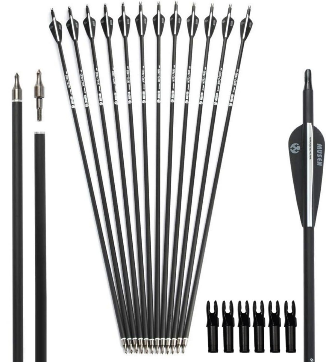 Musen 28"/30" Carbon Archery Arrows, Shaft Spine 500 with Removable ...