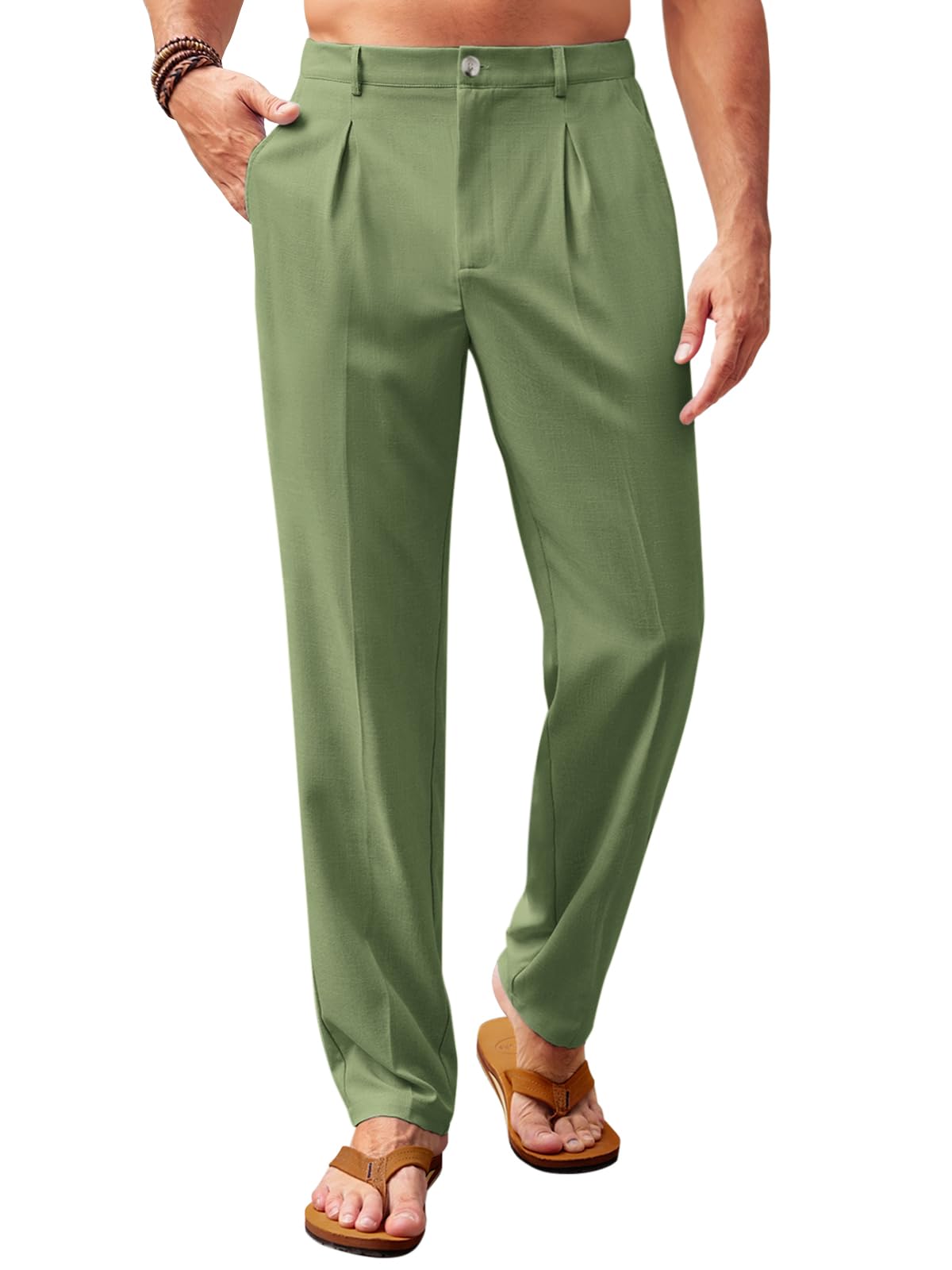 Runcati Mens Casual Pants Elastic Waist Lightweight Loose Fit Pleated ...