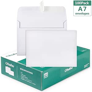 100 White A7 Envelopes, Ohuhu A7 5-1/4 x 7-1/4 Inch Printable SELF Seal ...