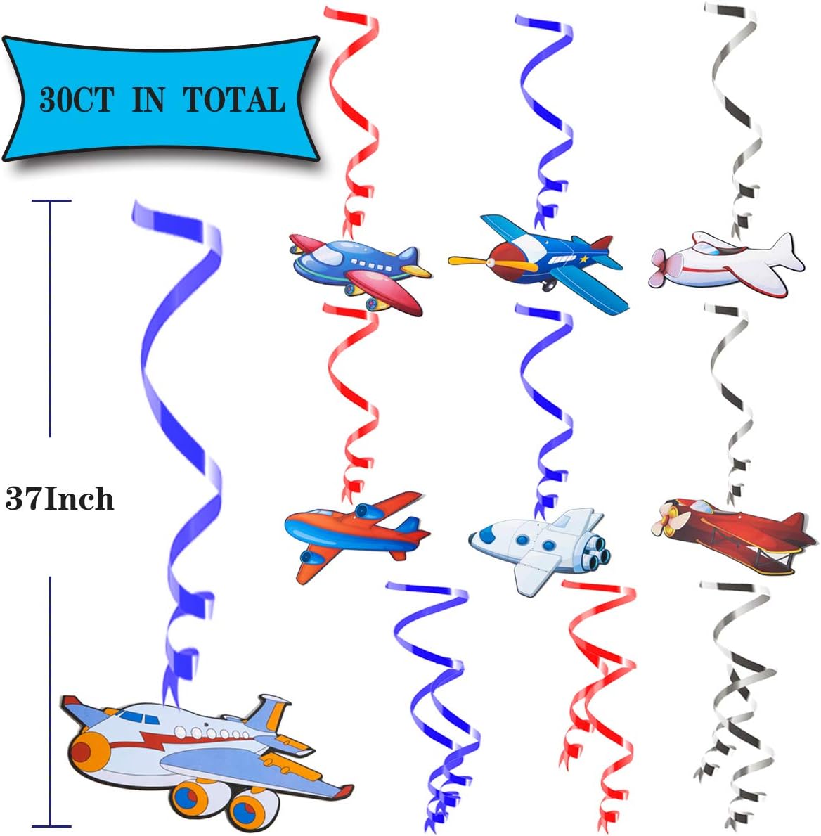 Airplane Aviator Themed Party Decoration-Silver Glitter Happy Birthday ...
