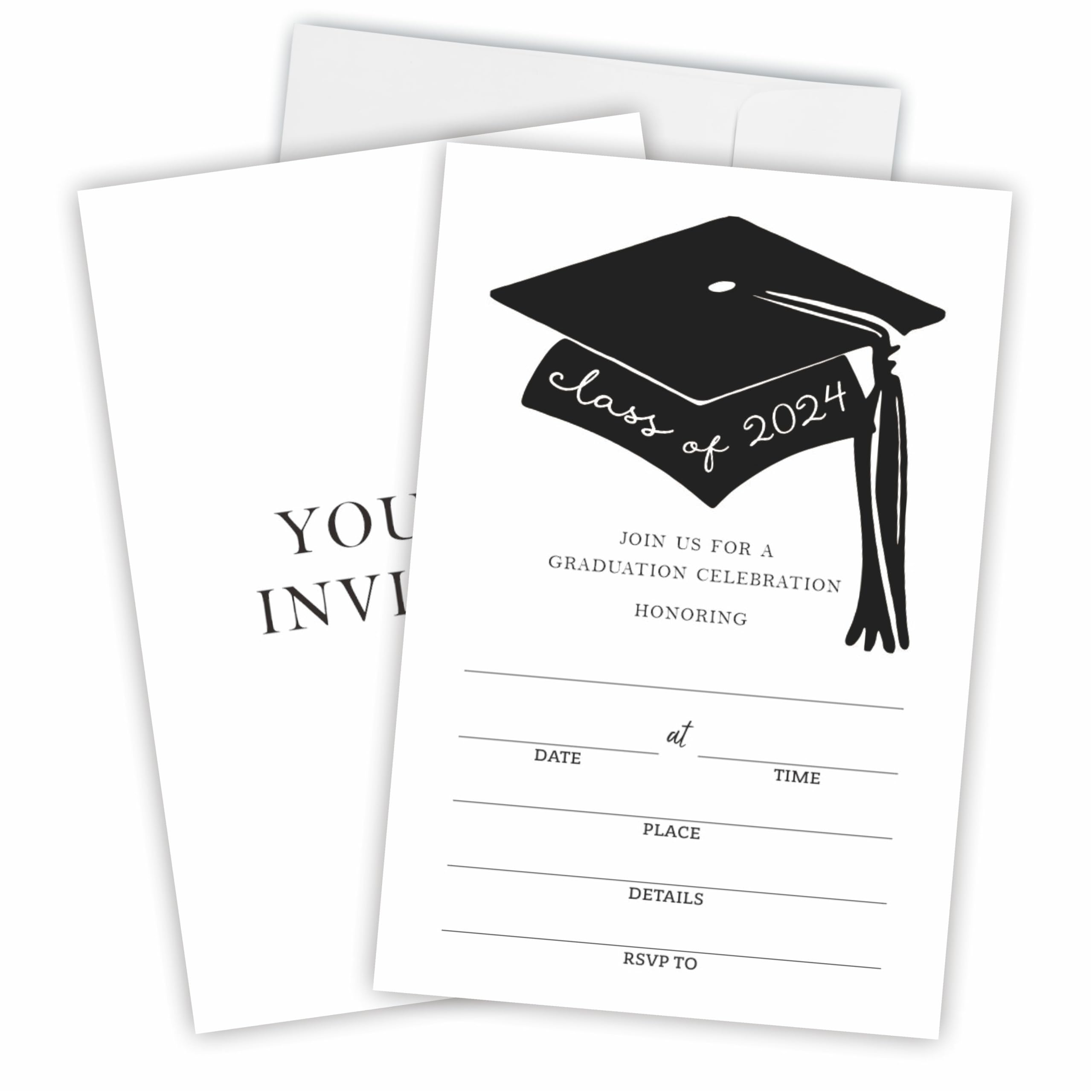 20 Graduation Invitation With Envelopes, Minimal Grad Cap, Double-Sided Invite Cards For ...