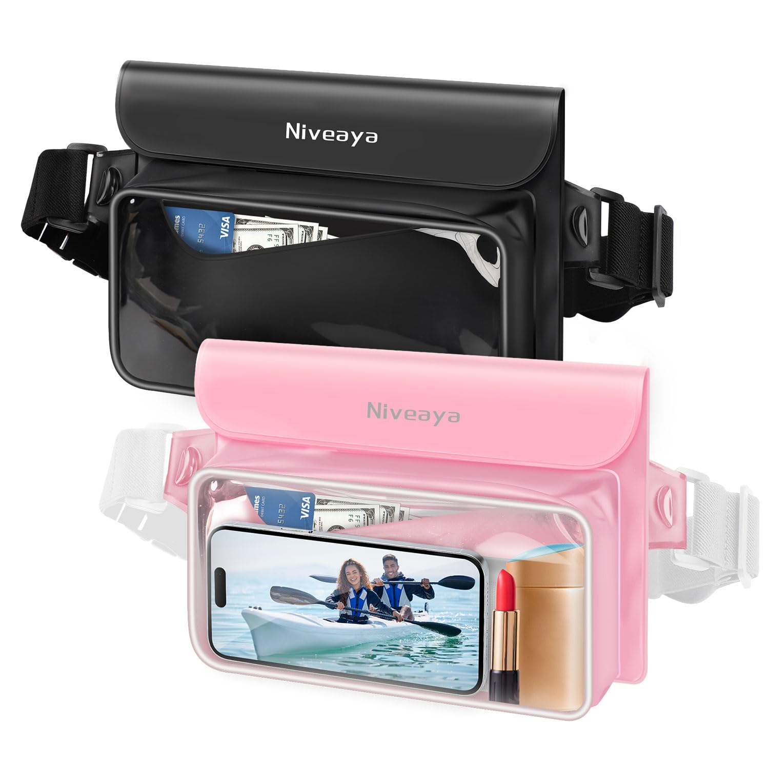 Niveaya IP68 Waterproof Fanny Pack - 2 Pack, Floating Dry Bag Pouch ...