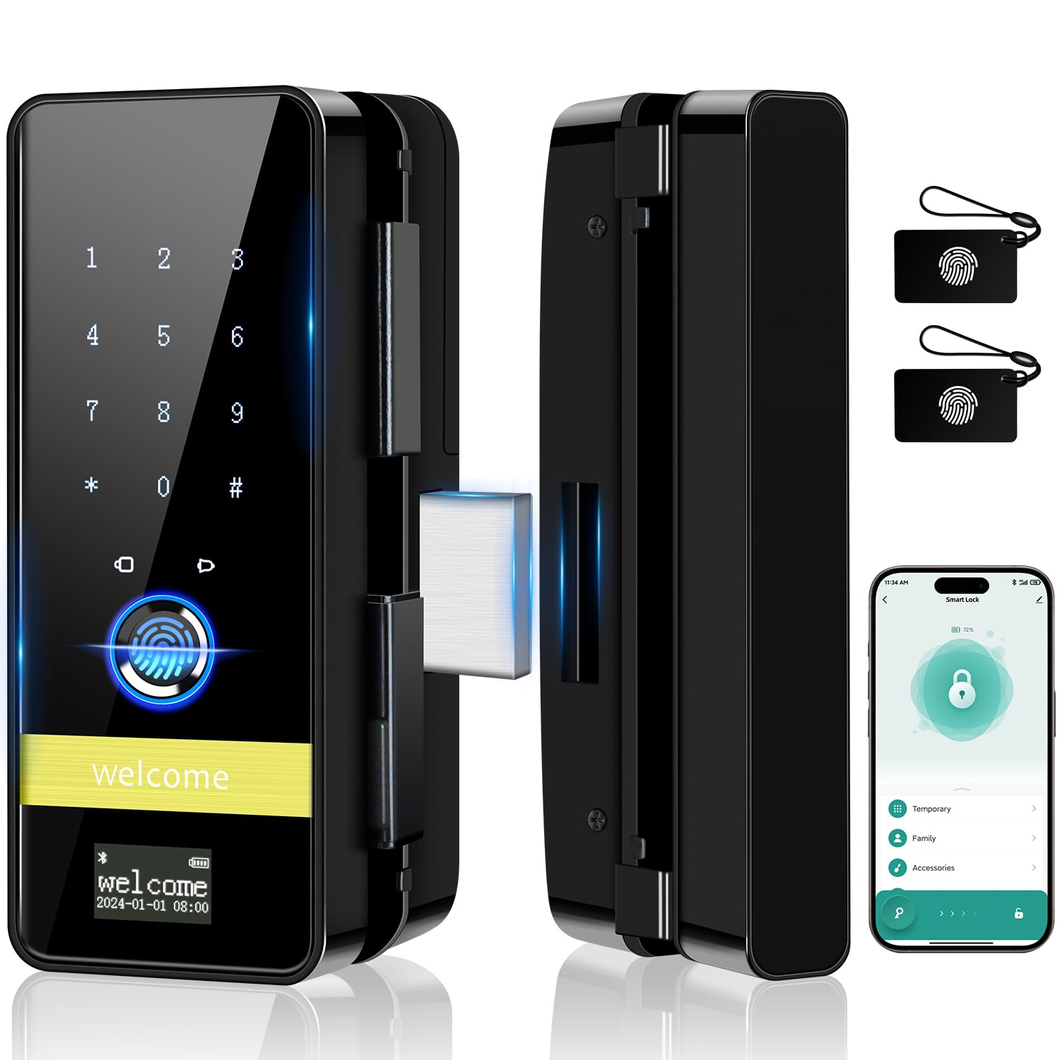 Fingerprint Smart Lock for Glass Door, 7-in-1 Keyless Entry Deadbolt ...