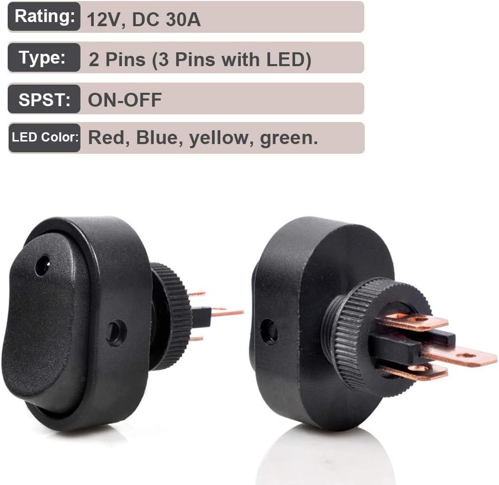 AutoEC 8 Pcs 3Pin 12V 30A Toggle Switch SPST ON OFF, Waterproof LED ...
