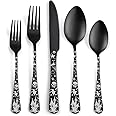 Amazon.com | Skull Silverware Set SANLUNS 40 Piece Matte Black Unique ...