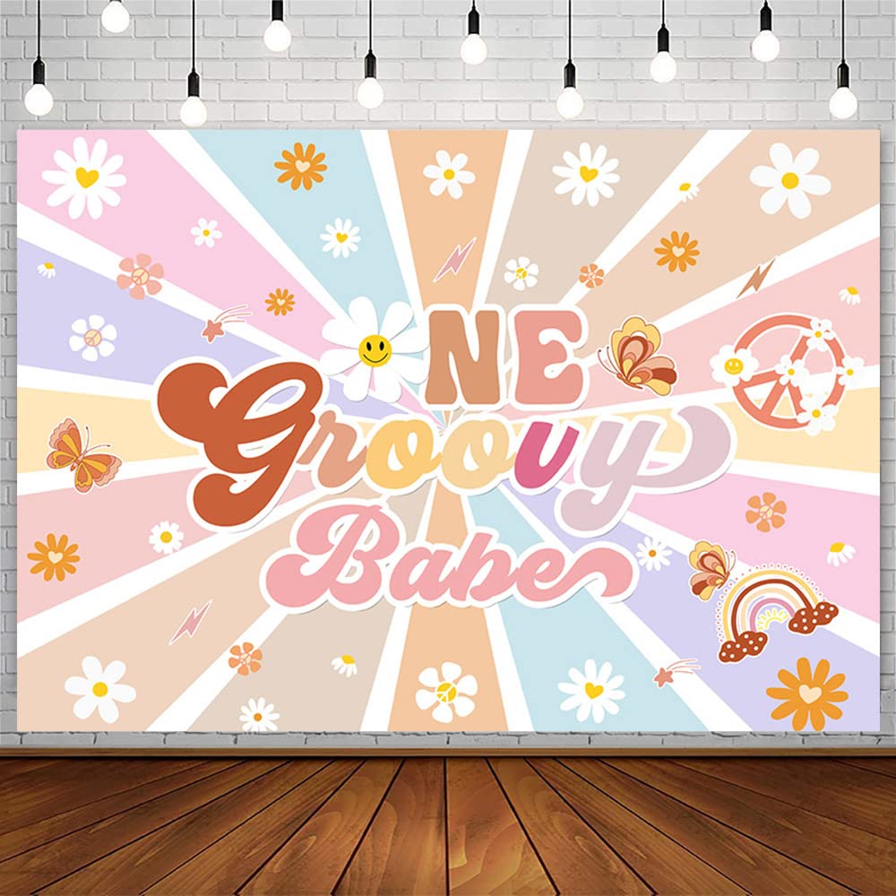 AIBIIN 7x5ft One Groovy Babe Happy Birthday Backdrop for Girl Retro ...