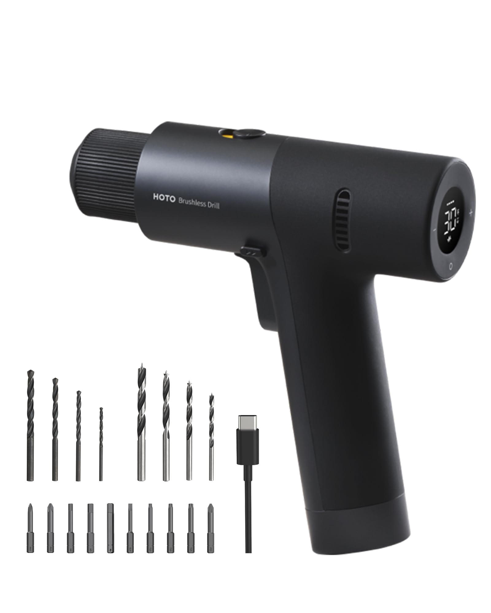 HOTO Cordless Brushless Drill 12V, LED Display Screen, 30 Precision ...