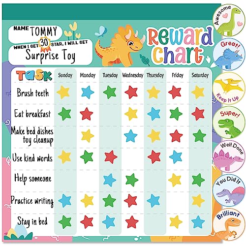 Reward Chart for Kids – Dinosaur Magnetic Kids Behavior Chart, Pad with ...