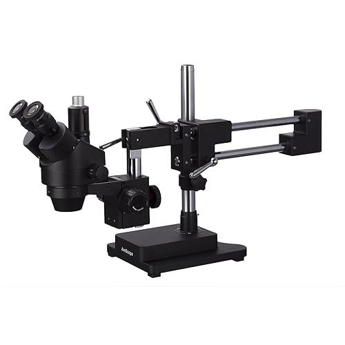 AmScope 7X-45X Trinocular Stereo Zoom Microscope with Black Double Arm ...