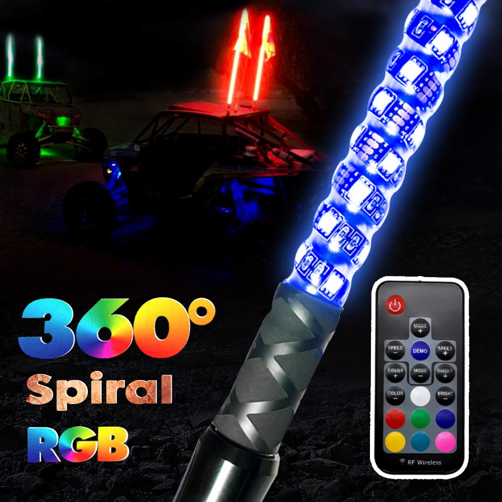 Buy GTP 3ft Spiral LED Whip Lights 360° Twisted 20 Color RGB - 21 Modes ...