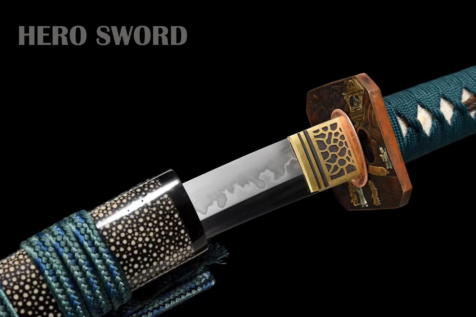 HERO SWORD 2023 Fully Handmade Real Black RaySkin Saya Tanto Sword Clay ...