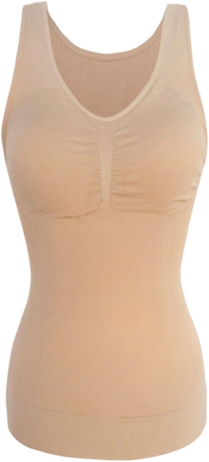 Women Built-in Bra Slimming Tank Top Stretch Basic Vest Smoothing Cami ...