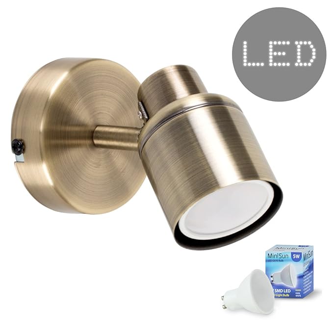 Modern Single Ceiling/Wall Spotlight in an Antique Brass Effect Finish ...