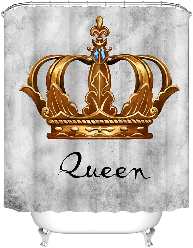 Amazon.com: Queen Shower Curtain Golden Crown with Queen Lettering ...