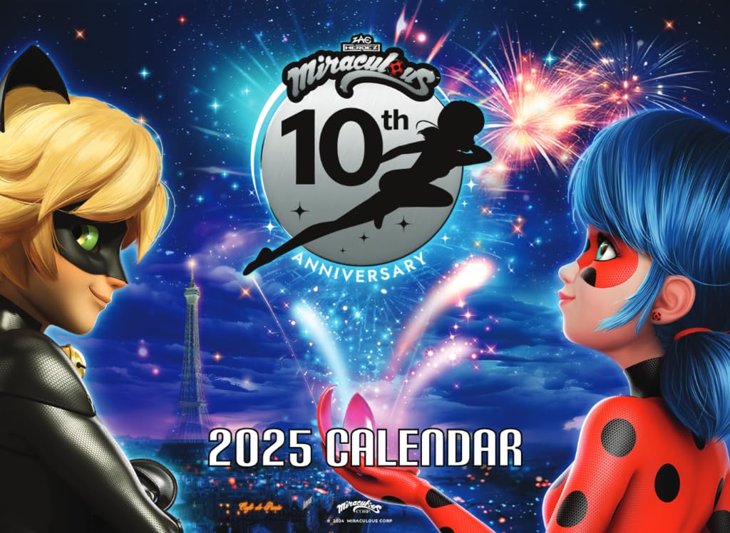 Miraculous Ladybug and Cat Noir 10th Anniversary Calendar 2025 Monthly ...