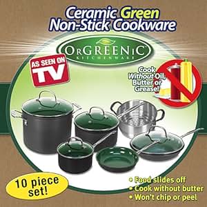 Amazon.com: As Seen on TV Non-Stick New Orgreenic 10 PIECE COOKWARE SET ...